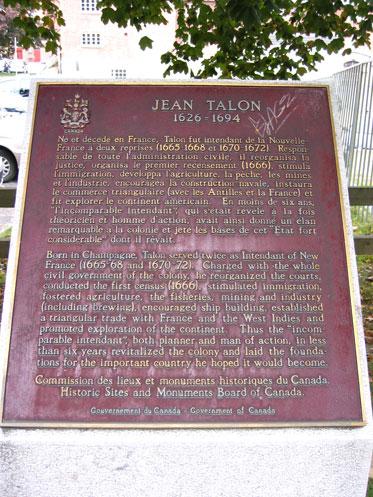 Plaque de Jean Talon - Répertoire du patrimoine culturel du Québec