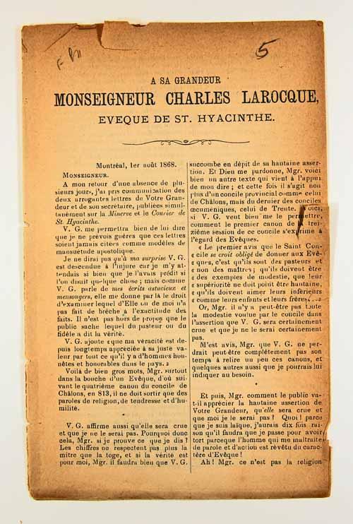 Brochure (À Sa Grandeur Monseigneur Charles Larocque, évêque de St ...
