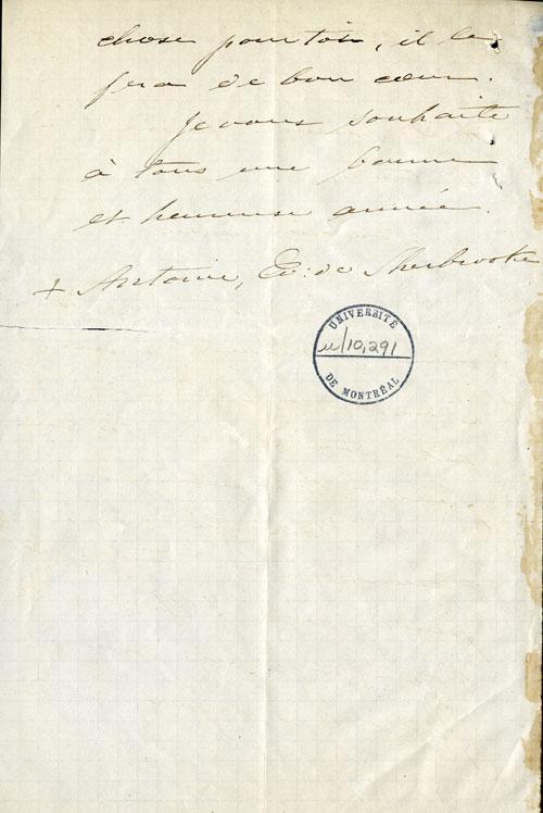 Document (Lettre de Monseigneur Antoine Racine à Samuel Racine ...