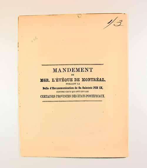 Brochure (Mandement de Mgr. l'évêque de Montréal publiant la Bulle d ...