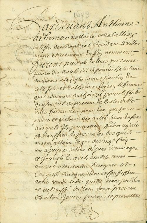 Document (Vente d'emplacement, rue St-Paul, par Pierre Desautels à Jean ...