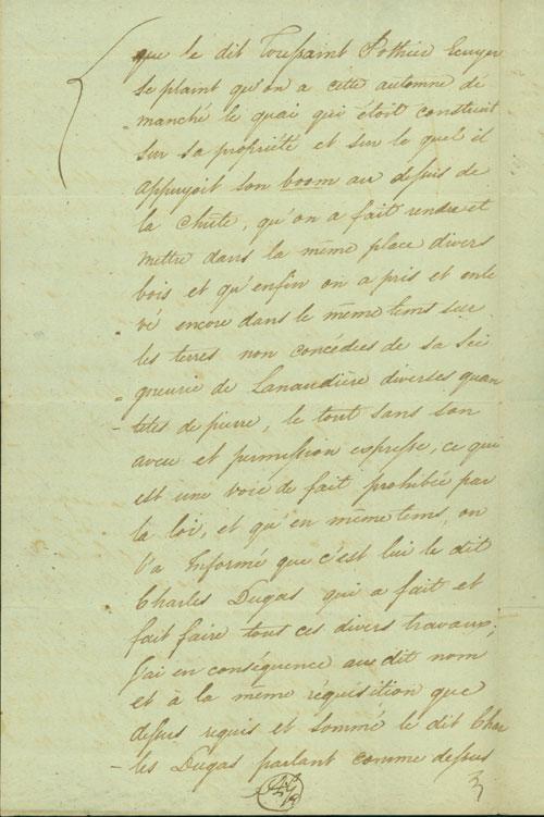 Document (Protêt par Toussaint Pothier à Charles Dugas, scieur au ...