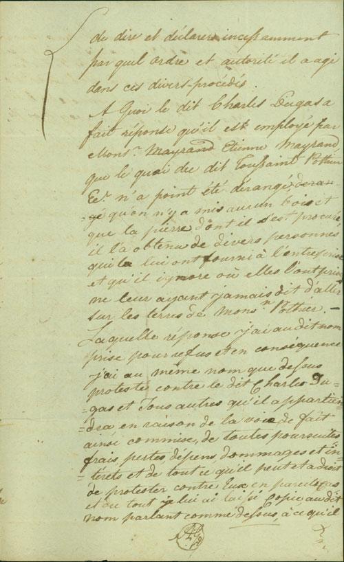 Document (Protêt par Toussaint Pothier à Charles Dugas, scieur au ...