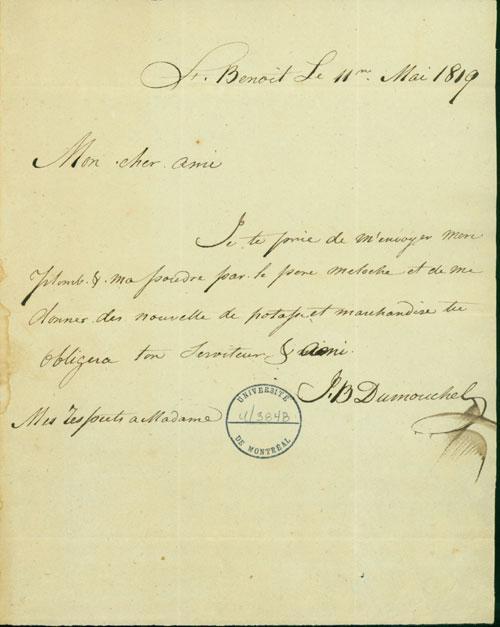 Document (Lettre de J.-B Dumouchel à Joseph Masson) - Répertoire du ...