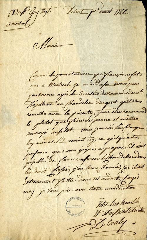 Document (Lettre de Jacques Baby dit Dupéron à Pierre Guy) - Répertoire ...