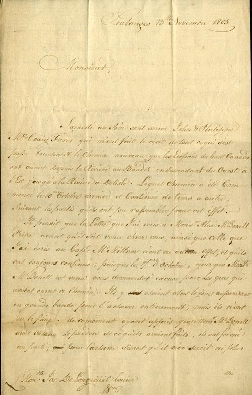 Document (Lettre de Antoine Amédée Fillion à Joseph-Dominique-Emmanuel ...